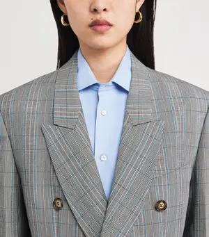 Victoria Beckham Virgin Wool Check Double-breasted Blazer