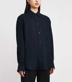 Victoria Beckham Topstitched Pyjama-collar Shirt - Navy