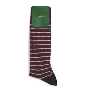 Harrods Cotton-blend Stripe Ribbed Socks - Pink