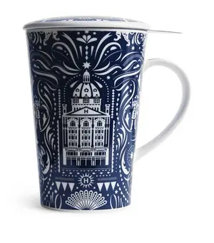 Harrods Bone China Knights Of Brompton Mug And Tea Strainer - Blue