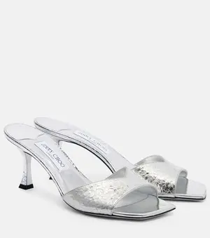 JIMMY CHOO Skye 70 Metallic Leather Mules - Silver