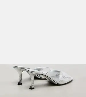 JIMMY CHOO Skye 70 Metallic Leather Mules - Silver