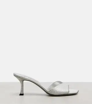 JIMMY CHOO Skye 70 Metallic Leather Mules - Silver
