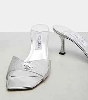 JIMMY CHOO Skye 70 Metallic Leather Mules - Silver