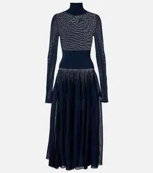 Alaïa Sheer Midi Dress - Blue