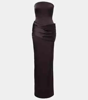 Alex Perry Draped Satin Crepe Bustier Gown