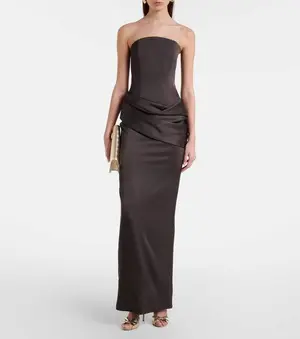 Alex Perry Draped Satin Crepe Bustier Gown