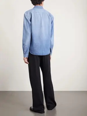 Saint Laurent Logo-embroidered Denim Shirt - Blue