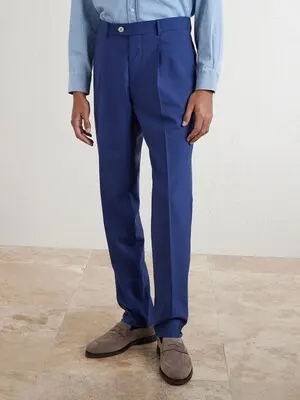 Brunello Cucinelli Straight-leg Pleated Virgin Wool Suit Trousers - Blue