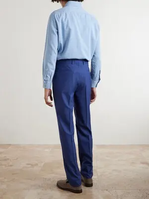 Brunello Cucinelli Straight-leg Pleated Virgin Wool Suit Trousers - Blue