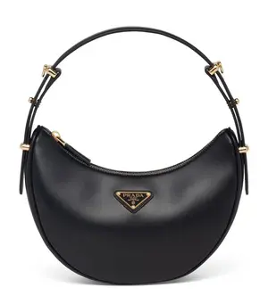 Prada Leather Arqué Shoulder Bag - Black