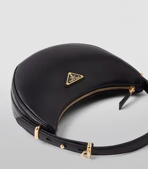 Prada Leather Arqué Shoulder Bag - Black