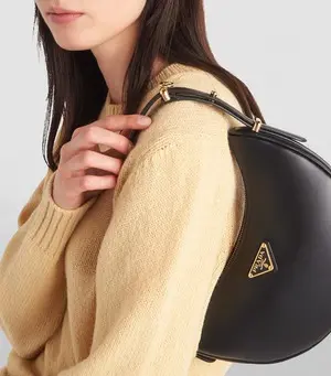 Prada Leather Arqué Shoulder Bag - Black