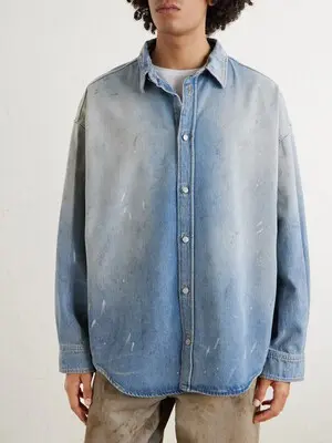Acne Studios Paint-splattered Distressed Denim Shirt