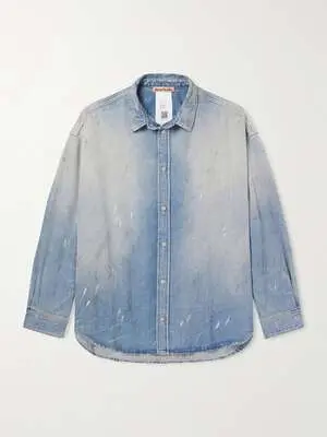 Acne Studios Paint-splattered Distressed Denim Shirt - Light Blue