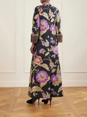 Valentino Garavani Shearling-trimmed Floral-brocade Wool-blend Coat