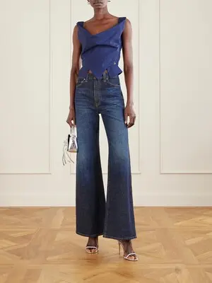VIVIENNE WESTWOOD Draped Embroidered Cotton-poplin Top - Blue