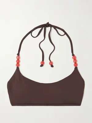 Staud Laird Embellished Bikini Top - Dark Brown