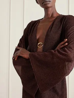 Oseree Lumière Embellished Metallic Stretch-knit Kaftan