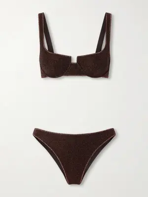 Oseree Lumière Metallic Balconette Bikini - Brown