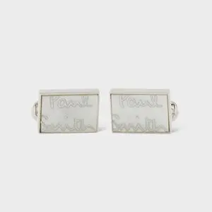 Paul Smith Silver Mother Of Pearl 'signature' Cufflinks - White