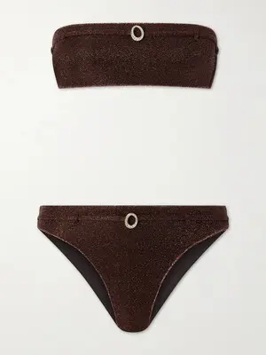 Oseree Lumière Micro Belt Embellished Bikini - Brown