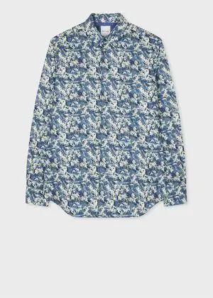 Paul Smith Indigo Flower Print Cotton Shirt