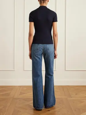 Max Mara Ribbed Wool Polo Shirt - Navy