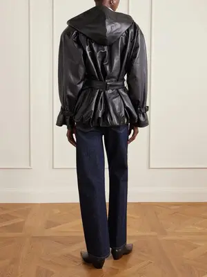 Magda Butrym Double-breasted Belted Hooded Leather Jacket