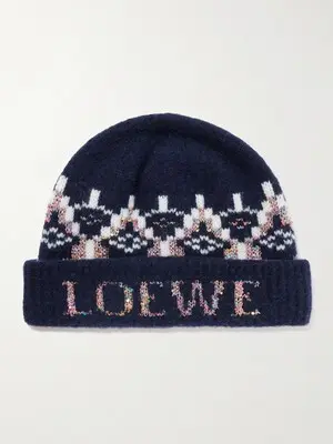 Loewe Fair Isle Wool-blend Beanie - Blue