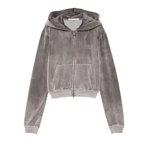 Alexander Wang Allover Hotfix Shrunken Zip Up Hoodie - Grey
