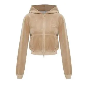 Alexander Wang Allover Hotfix Shrunken Zip Up Hoodie - Tan
