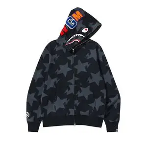 A BATHING APE Sta Pattern Shark Full Zip Hoodie - Black