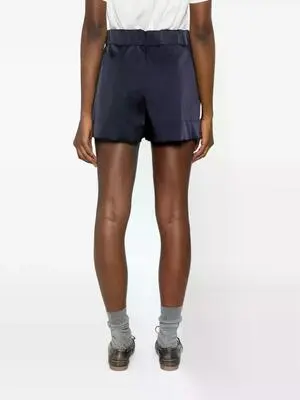Maje Navy Satin High-waisted Belted Shorts