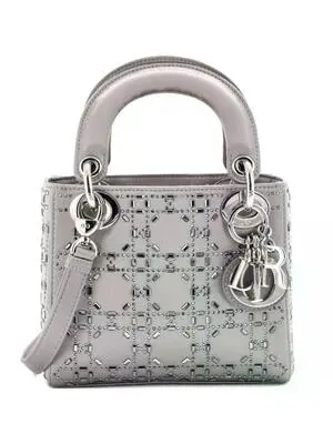 Dior Lady Mini Satchel Crystal Embellished - Grey