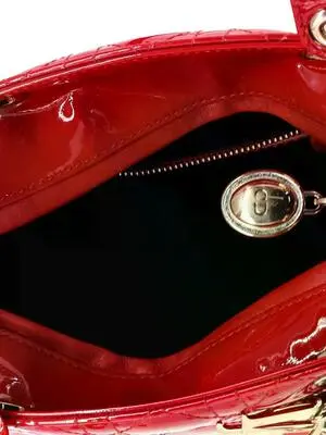 Dior Lady Medium Satchel Cannage Quilt Patent - Red