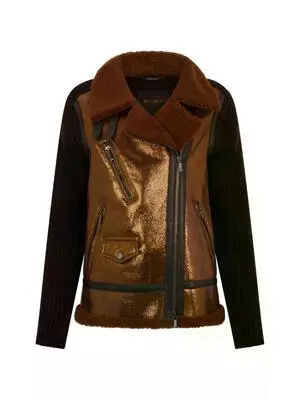MOORER Shearling Ribbed Knit Jacket