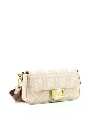 Fendi Zucca Embroidered Canvas Baguette Nm Bag - Neutrals