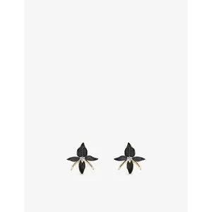 SHAUN LEANE Black Orchid Flower And Diamond Stud Earrings - Yellow Gold Vermeil