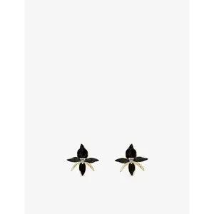 SHAUN LEANE Black Orchid Flower Stud Earrings - Yellow Gold Vermeil