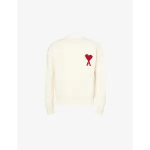 Ami Logo-knit Wool Jumper - Ecru/rouge