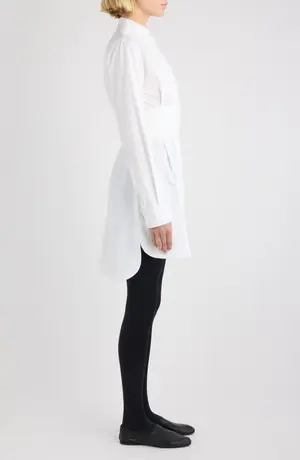 Alaïa Cummerbund Belted Long Sleeve Cotton Poplin Shirt Dress