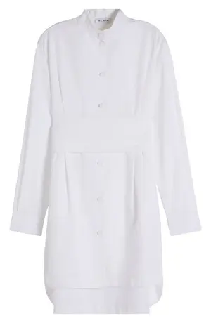 Alaïa Cummerbund Belted Long Sleeve Cotton Poplin Shirt Dress