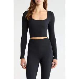 Lunya Seamless Flow Long Sleeve Pajama Top - Immersed Black