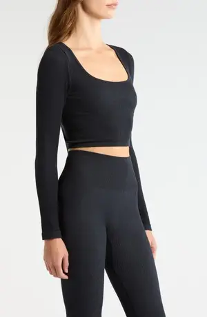 Lunya Seamless Flow Long Sleeve Pajama Top - Immersed Black
