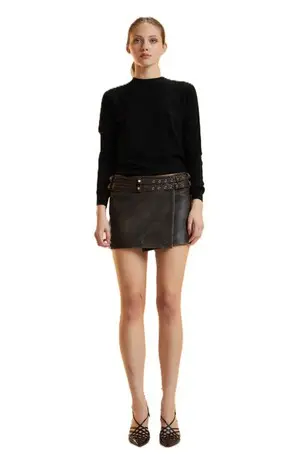 Cynthia Rowley Leather Wrap Mini Skirt - Brown