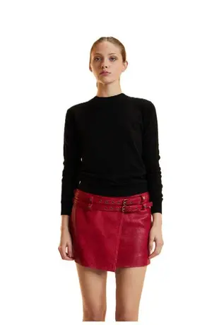 Cynthia Rowley Leather Wrap Mini Skirt - Red