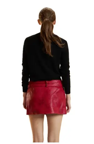 Cynthia Rowley Leather Wrap Mini Skirt - Red