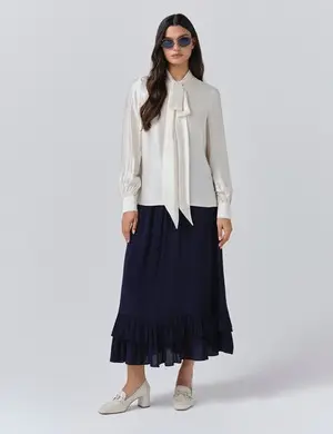 GHOST LONDON Satin Tie Neck Blouse