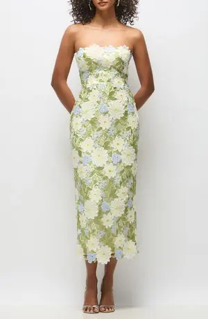 Dessy Collection Floral Appliqué Strapless Cocktail Dress
